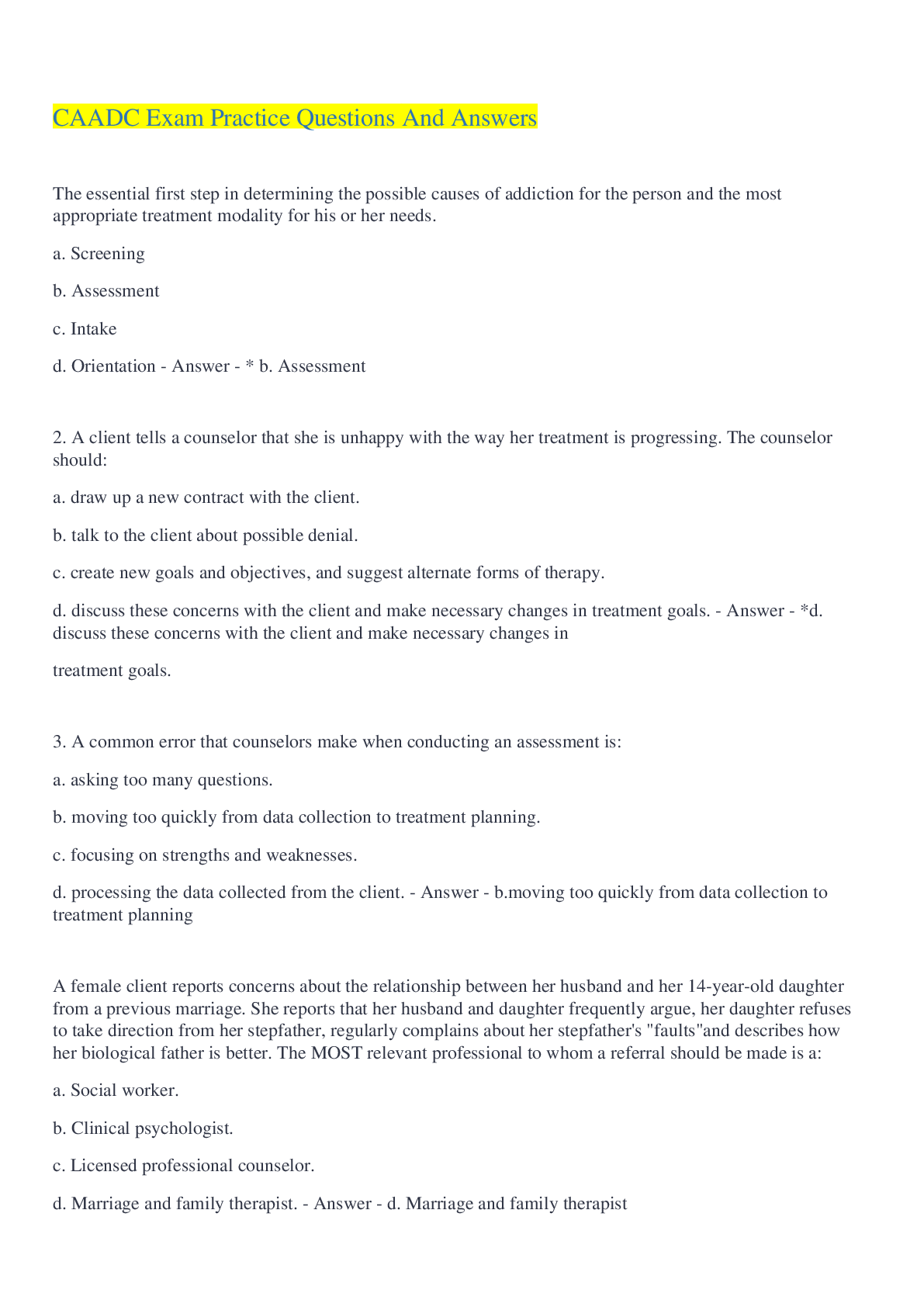 CAADC Exam Practice Questions And Answers 2022/2023 - Scholarfriends