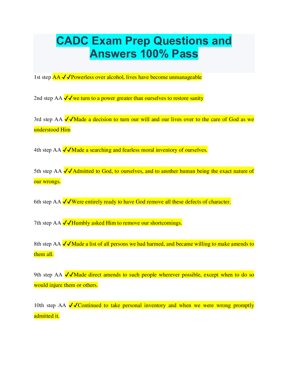 CADC Exam Prep Questions and Answers 100% Pass – Scholarfriends ...
