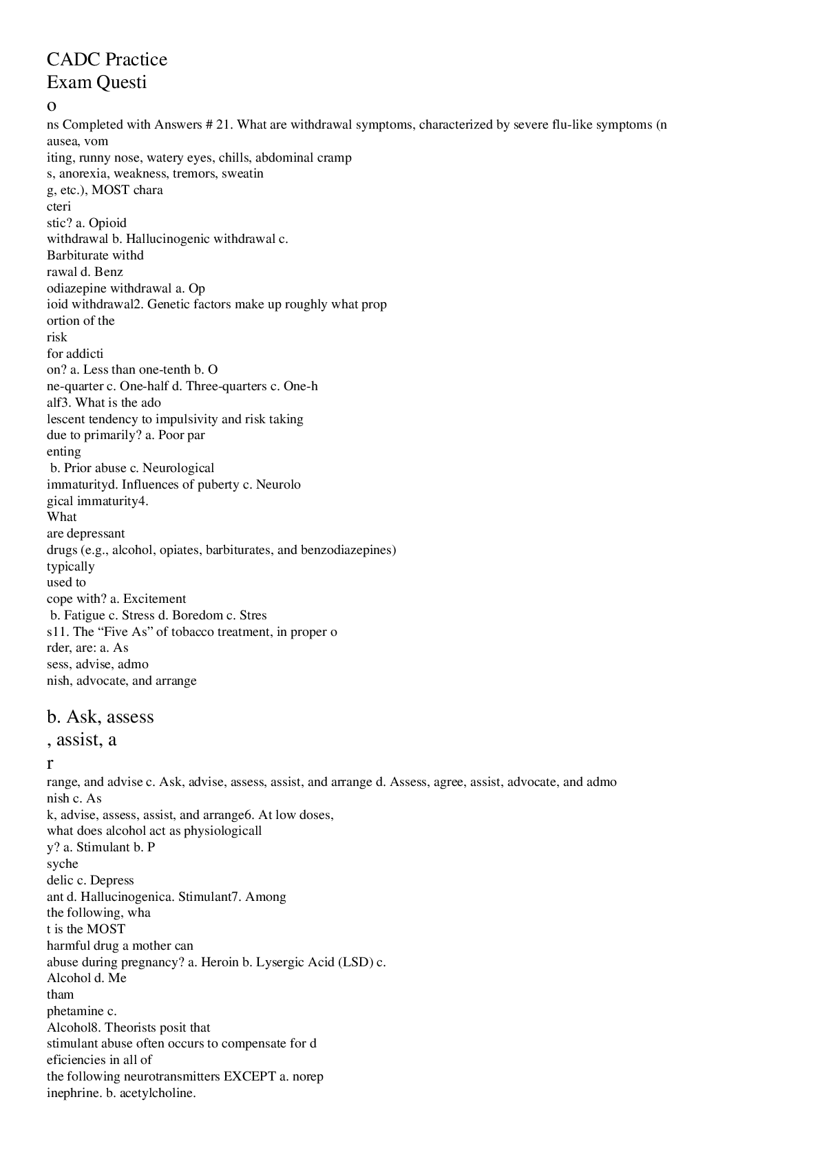 CADC Practice Exam Questions Completed with Answers # 2 ...