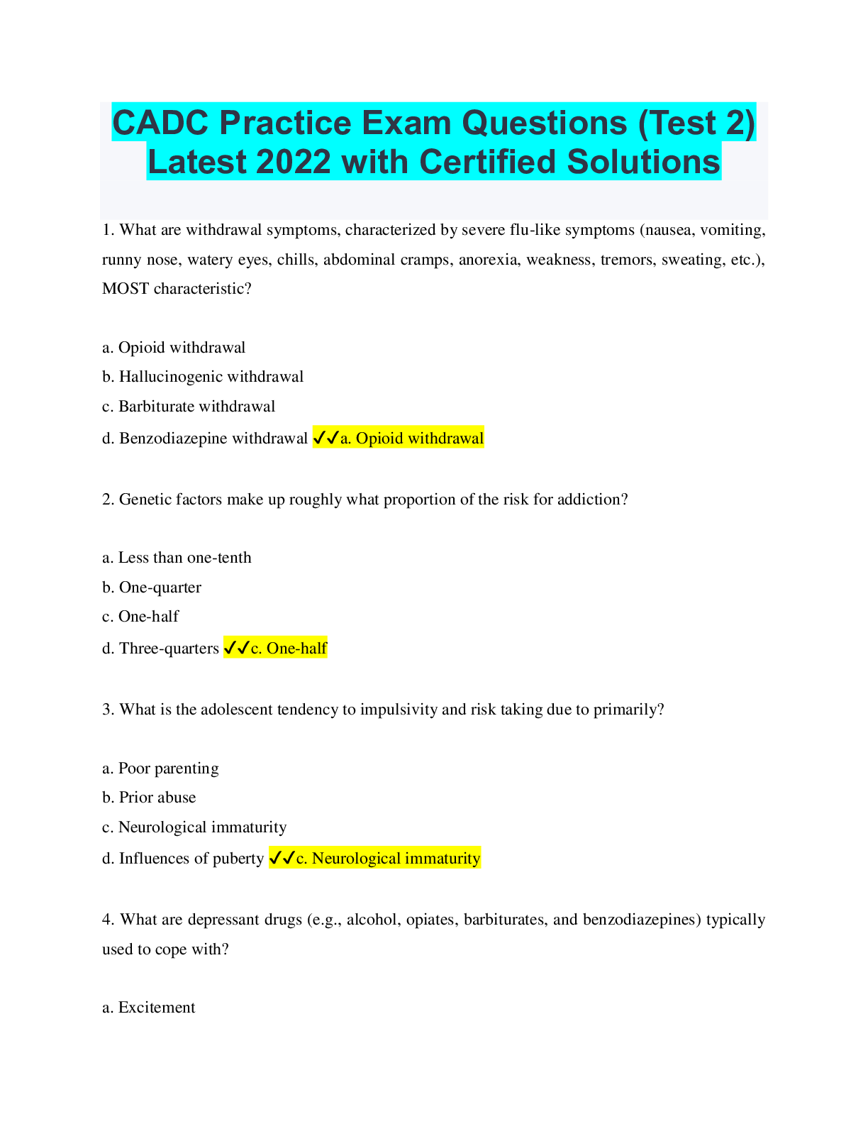 CADC Practice Exam Questions (Test 2) Latest 2022 with Certified ...
