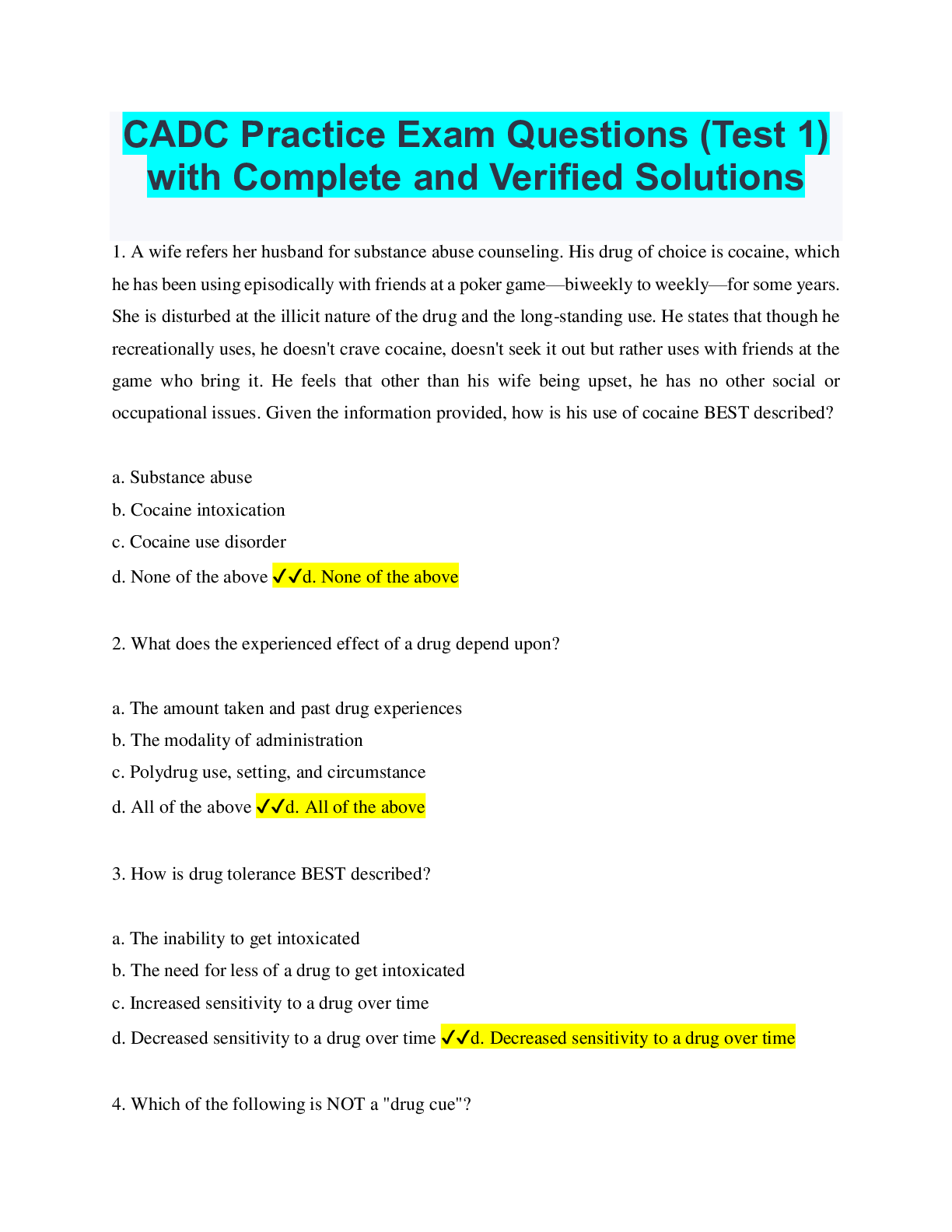 CADC Practice Exam Questions (Test 1) with Complete and Verified ...