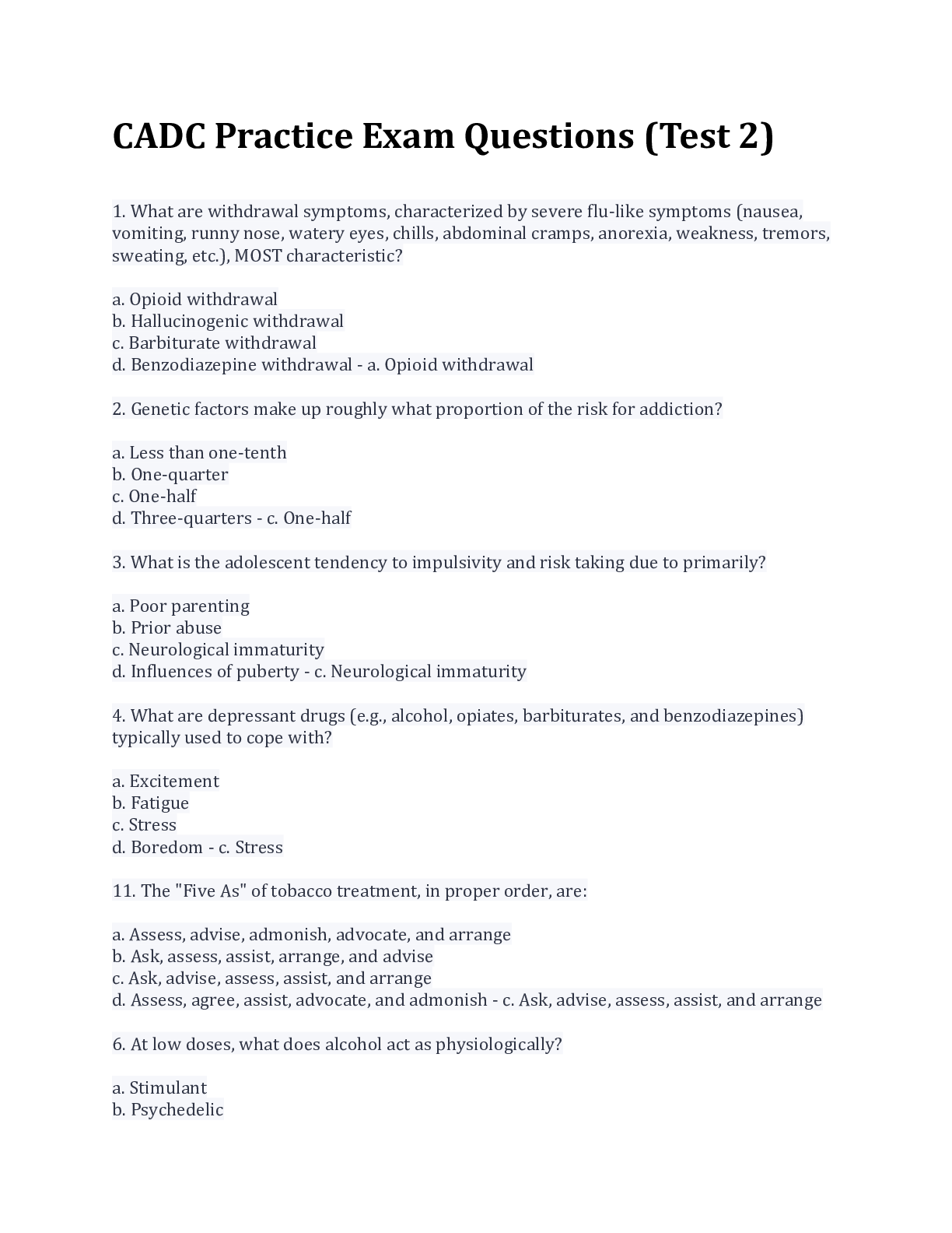 CADC Practice Exam Questions (Test 2) Latest Update/ Download ...