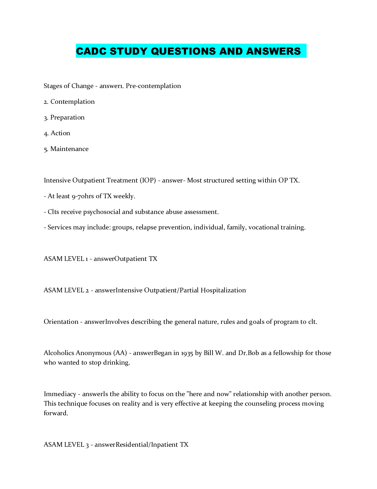 CADC STUDY QUESTIONS AND ANSWERS - Scholarfriends