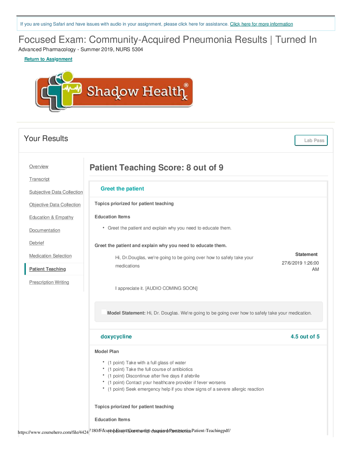 Anita Douglas Focused Exam | Community Acquired Pneumonia Shadow Health ...