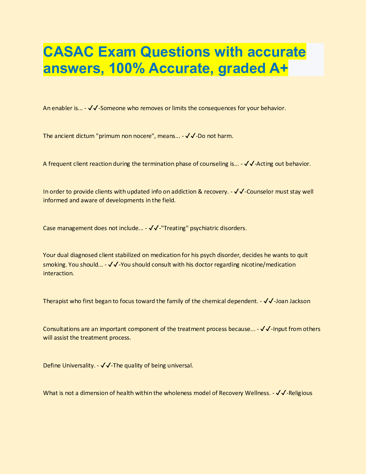 CASAC Exam Questions with accurate answers, 100% Accurate, graded A+ An ...