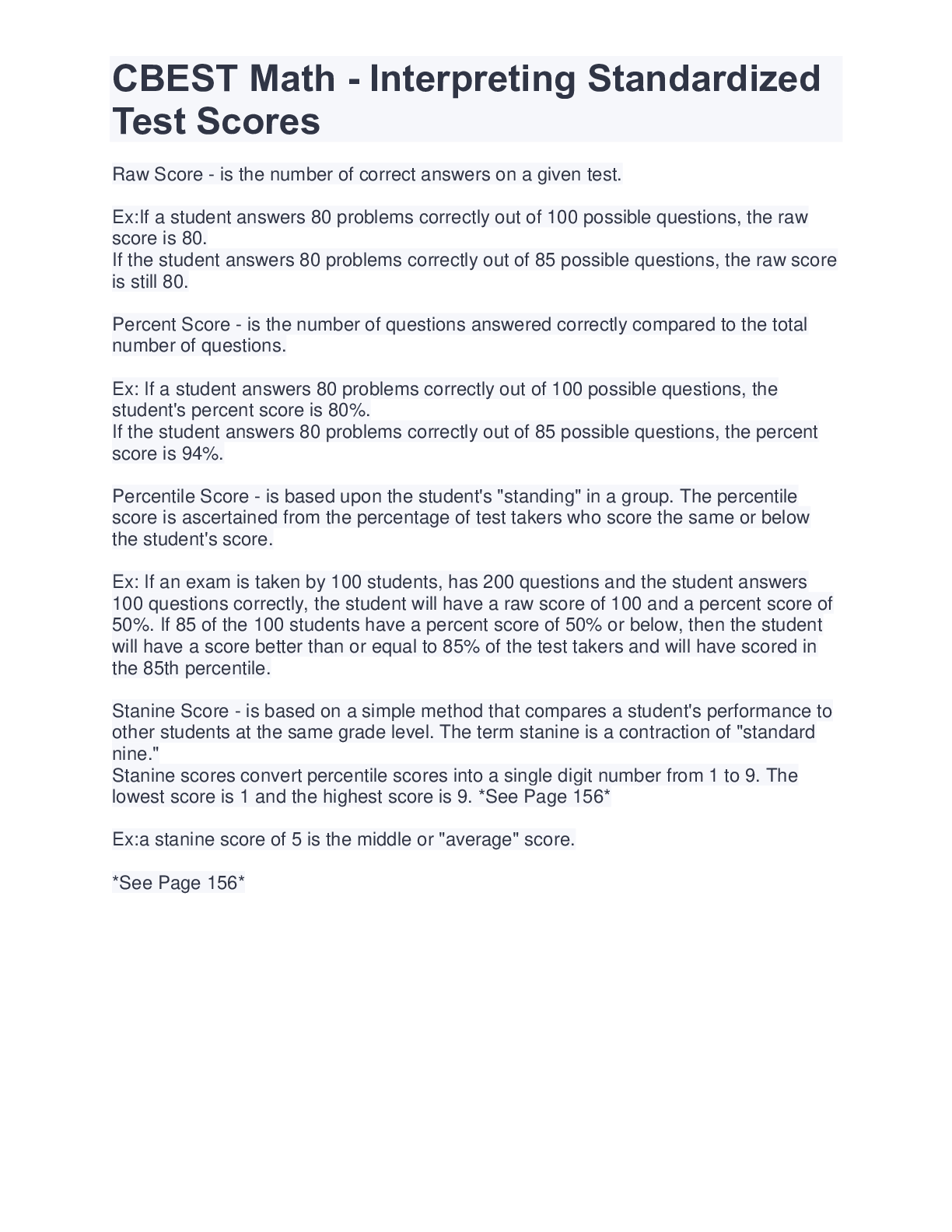CBEST Math - Interpreting Standardized Test Scores - Scholarfriends