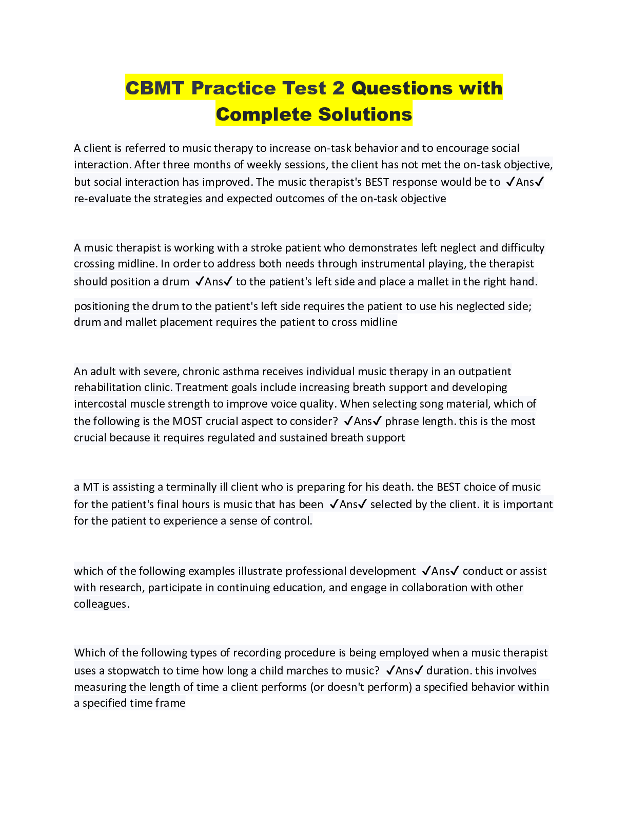 CBMT Practice Test 2 Questions with Complete Solutions - Scholarfriends