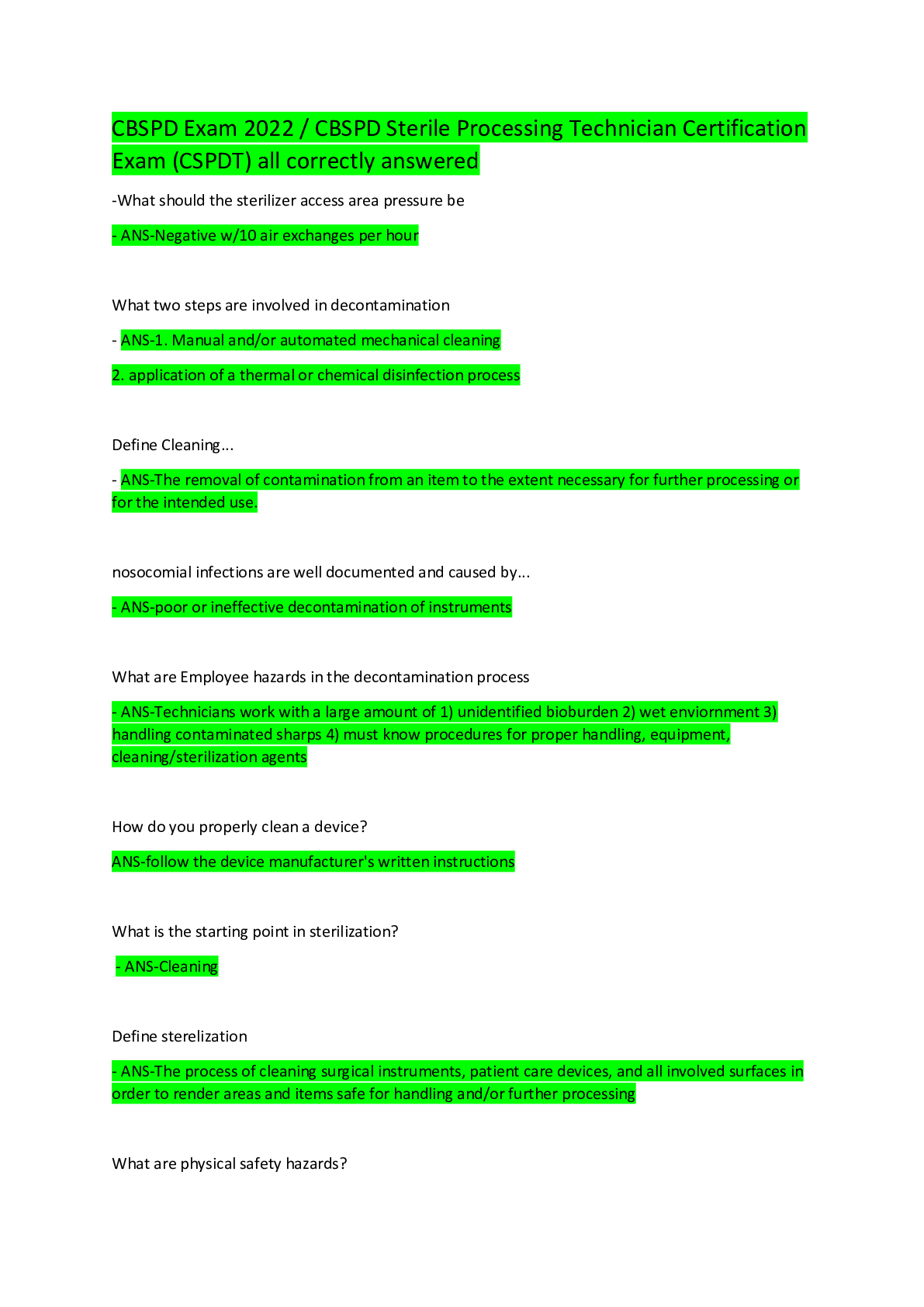 CBSPD Exam 2022 / CBSPD Sterile Processing Technician Certification ...