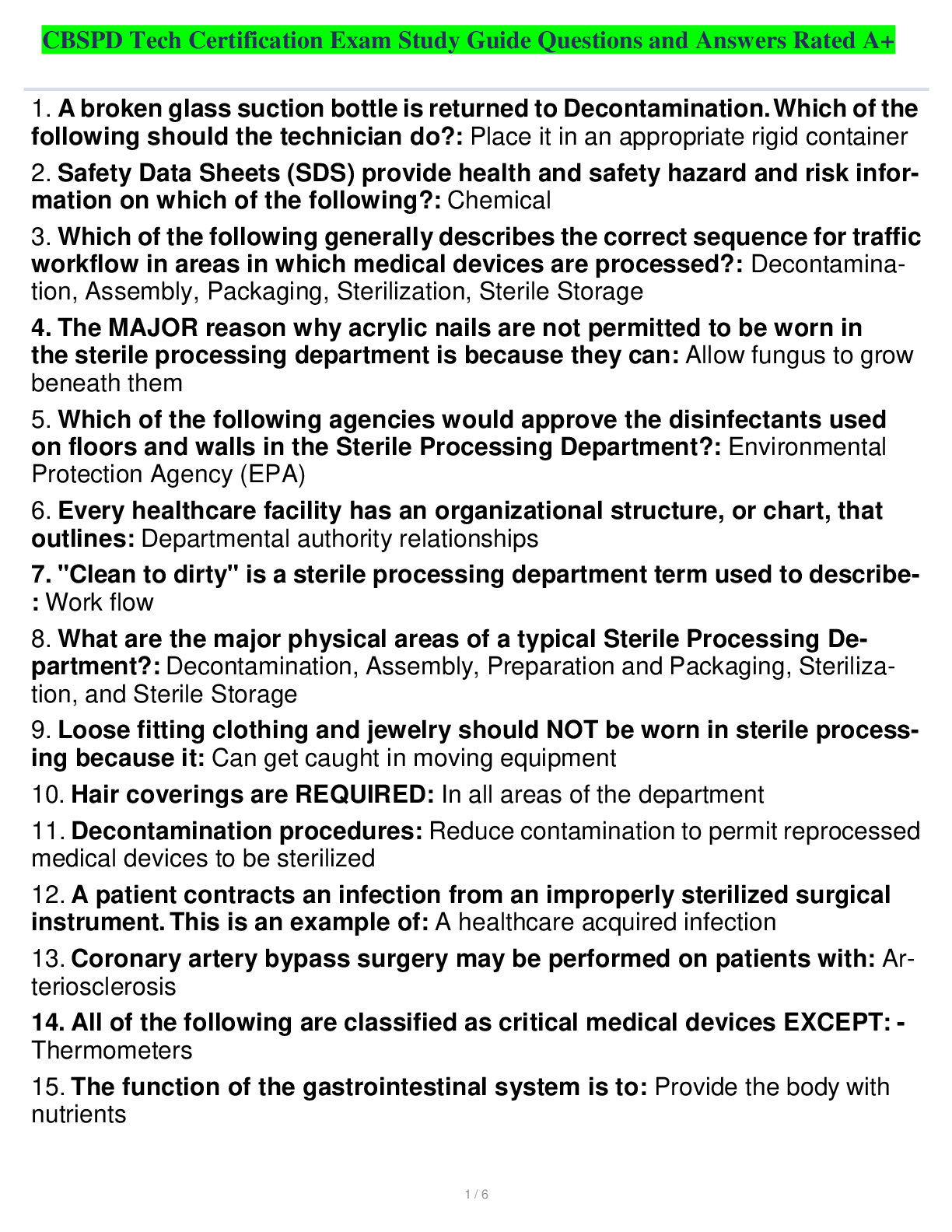 Sterile Processing Bundled Exams Questions and Answers with Verified ...