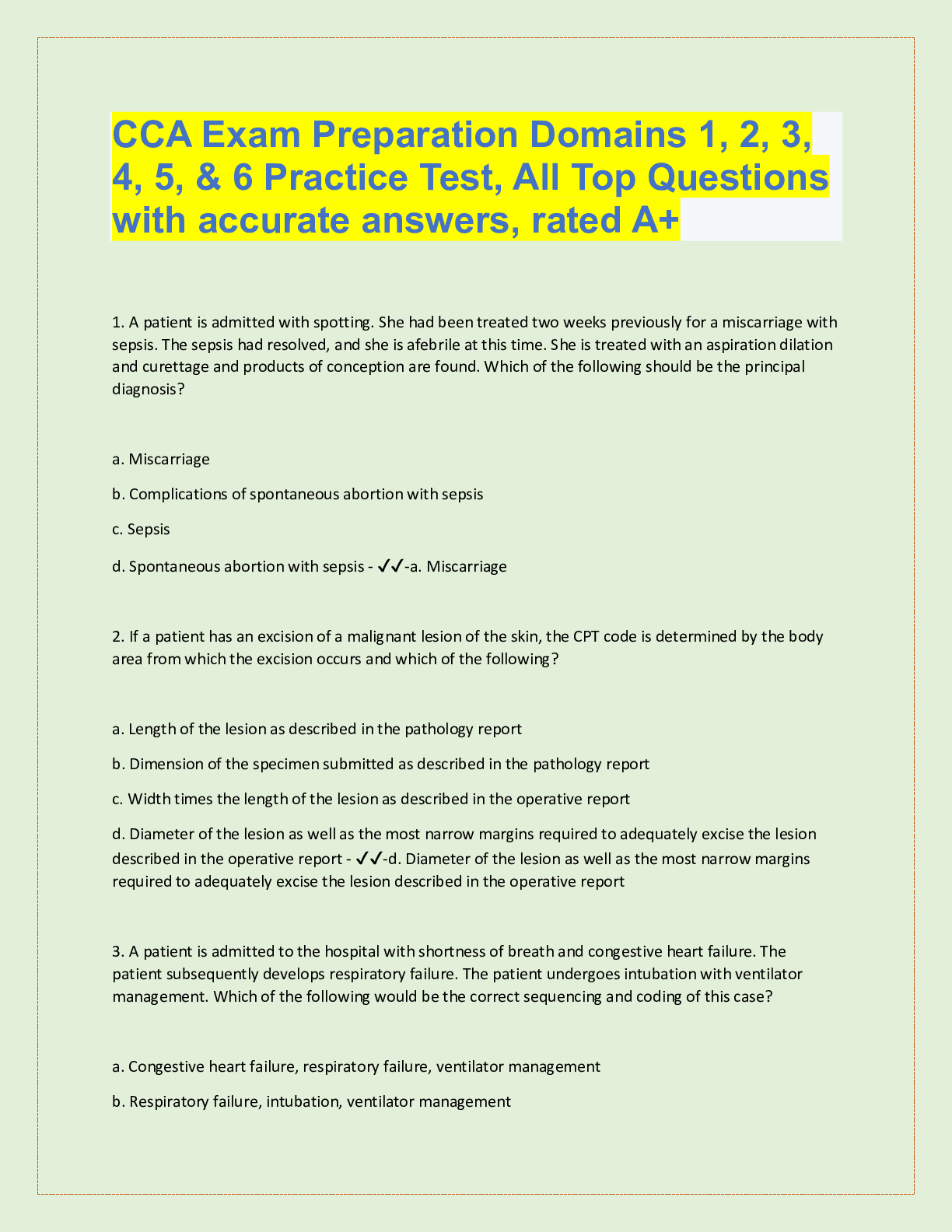 CCA Exam Preparation Domains 1, 2, 3, 4, 5, & 6 Practice Test, All Top ...