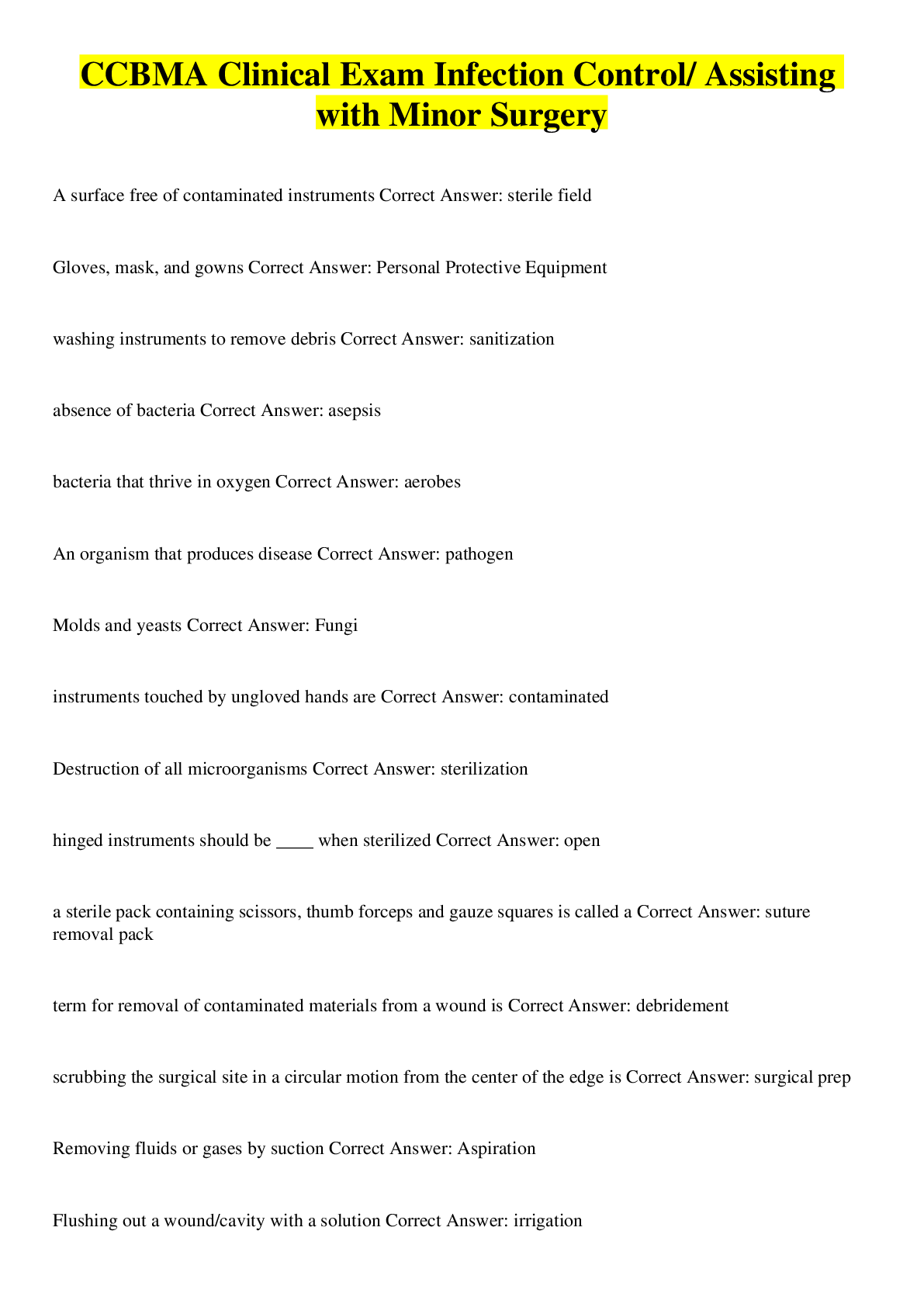 CCBMA Clinical Exam Infection Control/ Assisting with Minor Surgery ...