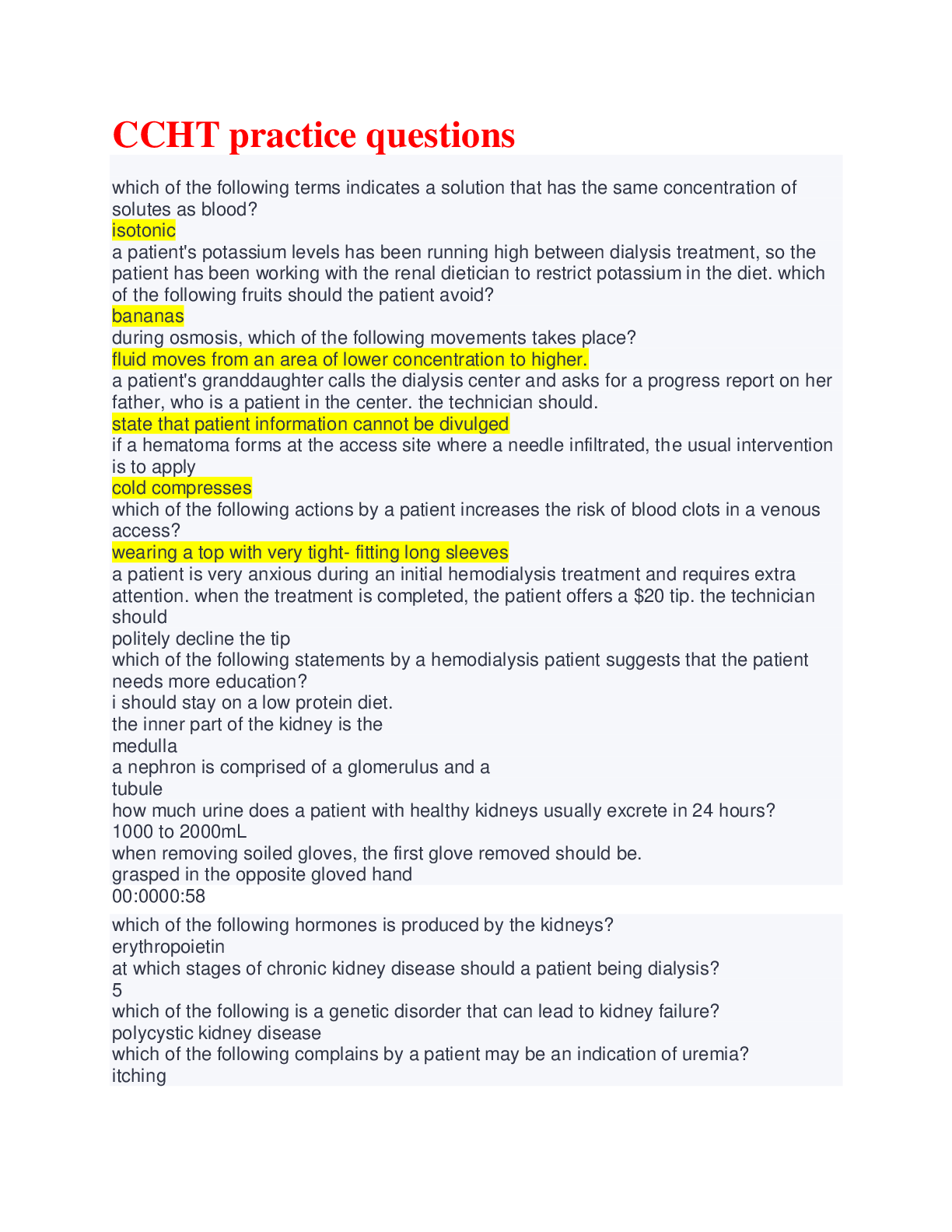 CCHT practice questions with Correct Answers/Rated A+ - Scholarfriends