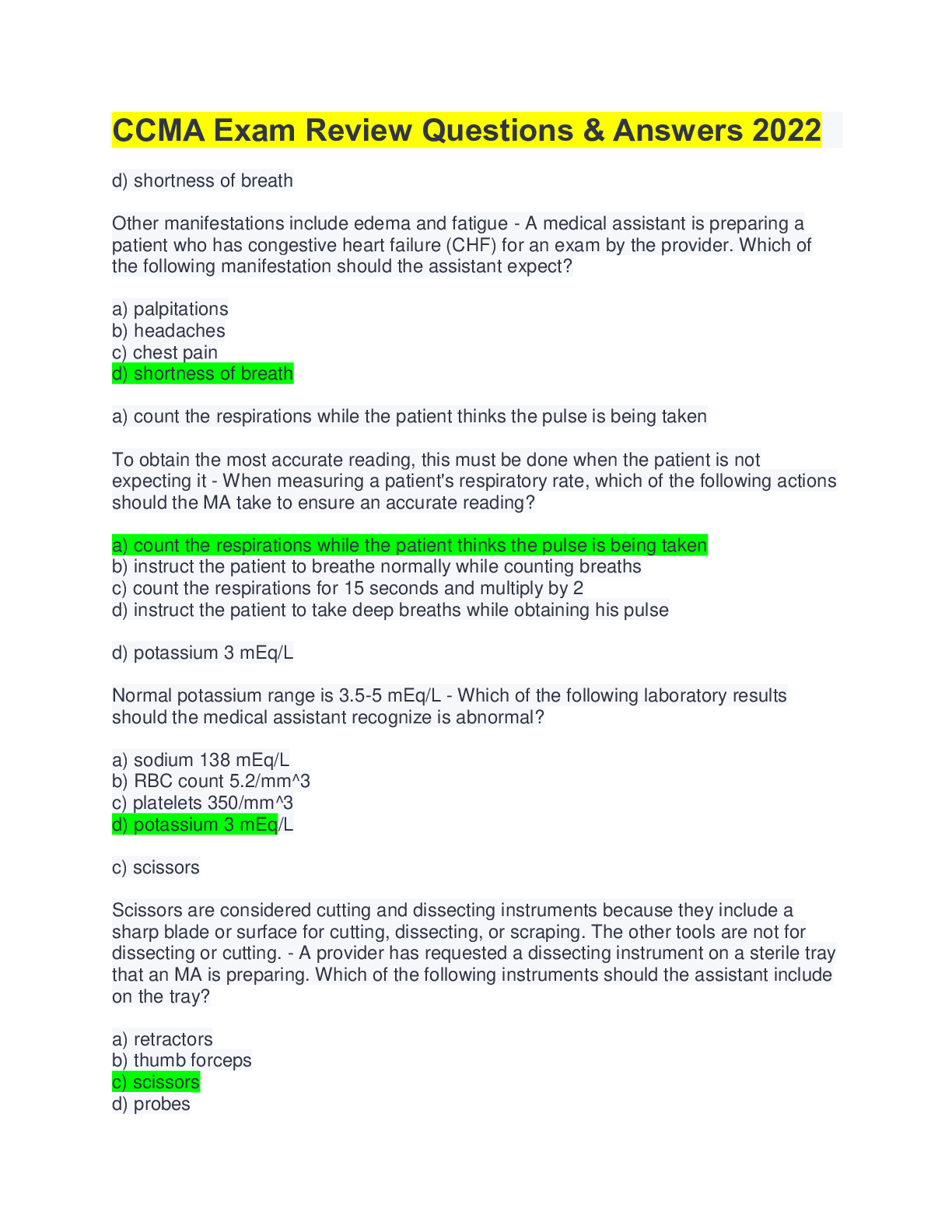 Certified Clinical Medical Assistant (CCMA Certification),Exam review ...