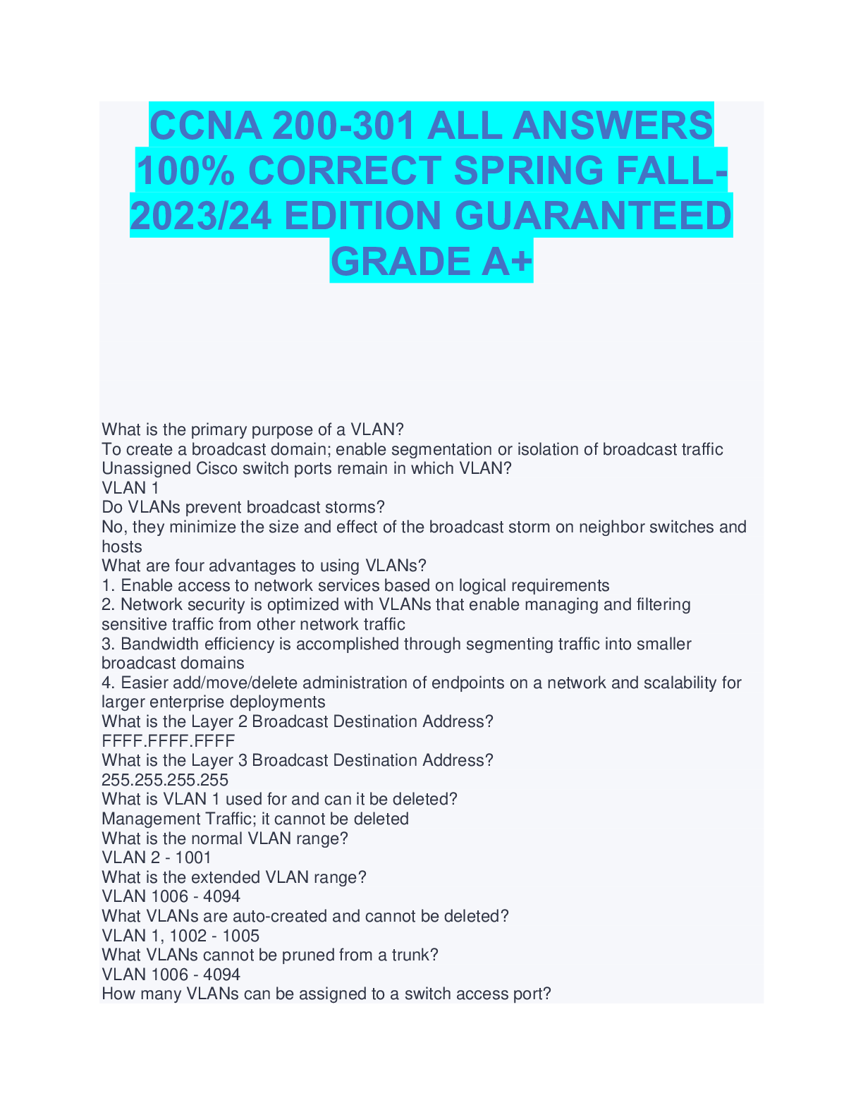 CCNA 200-301 QUESTIONS AND ANSWERS 2022/2023 - Scholarfriends