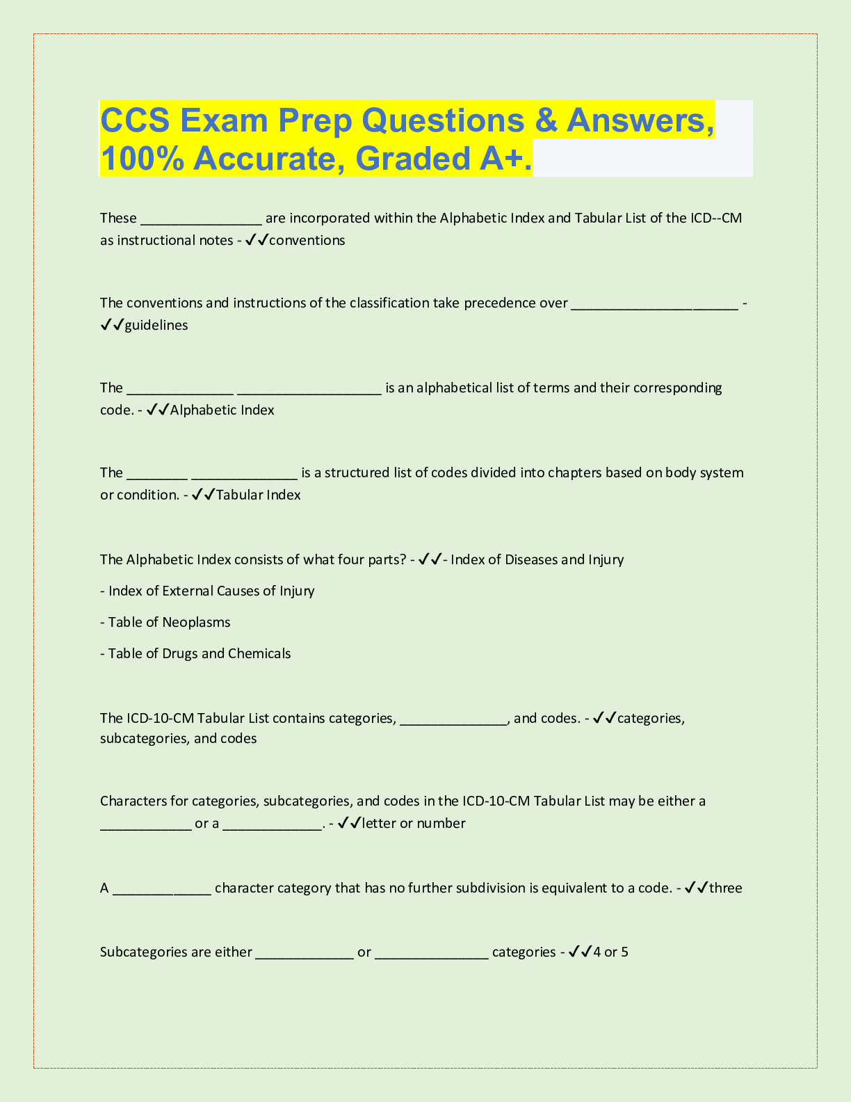 CCS Exam Prep Questions – COMPLETE SOLUTION 208 Questions with 100% ...