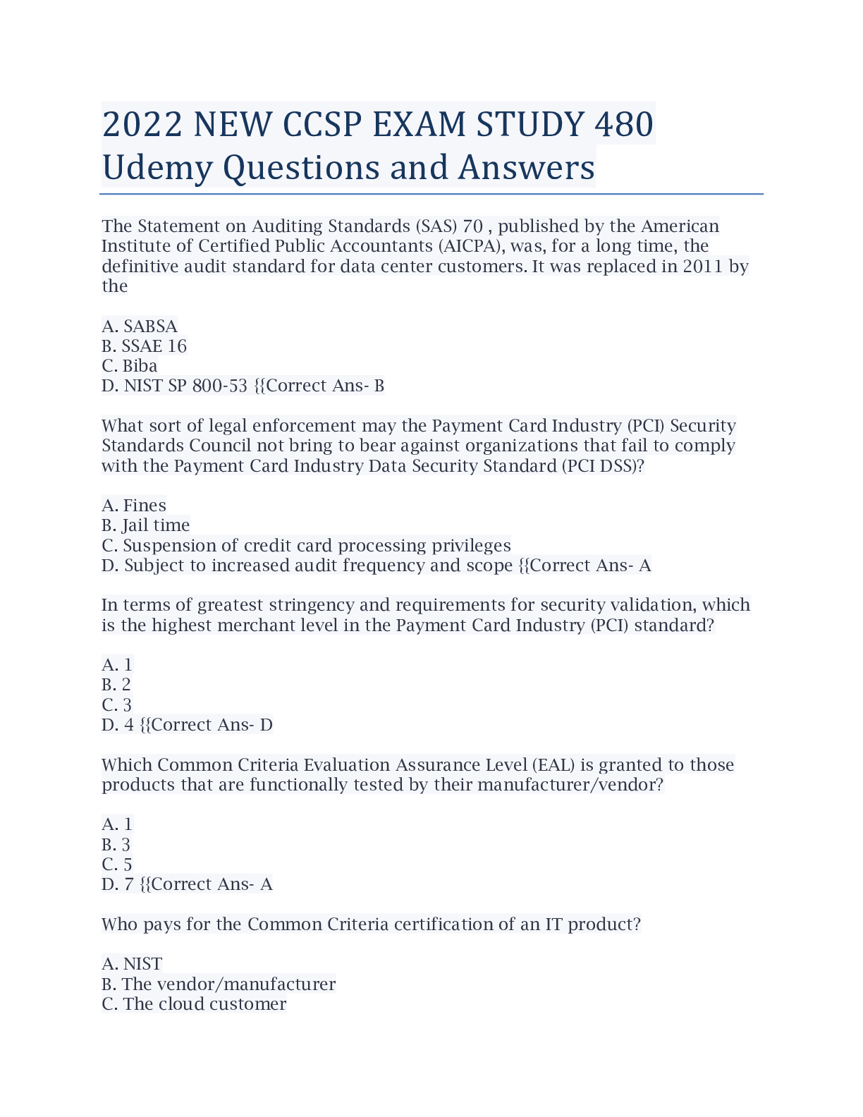 2022 NEW CCSP EXAM STUDY 480 Udemy Questions and Answers - Scholarfriends