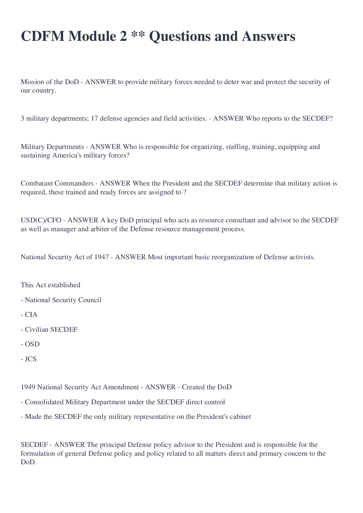CDFM Module 2 ** Questions and Answers - Scholarfriends