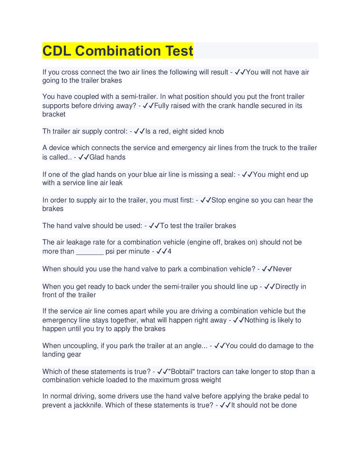 CDL Combination Test - Scholarfriends