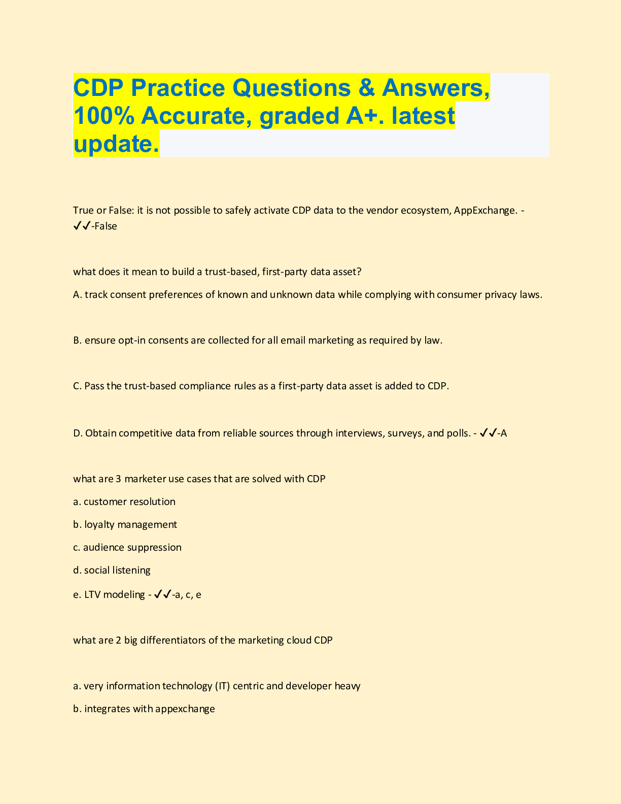 CDP Practice Questions & Answers, 100% Accurate, graded A+. latest ...