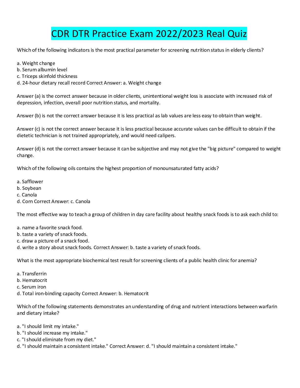 CDR DTR Practice Exam 2022 - Scholarfriends