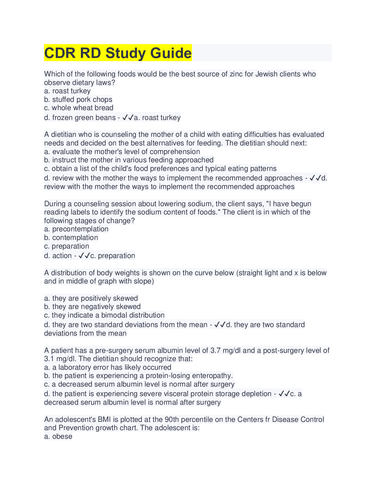 CDR RD Study Guide | 125 Questions with 100% Correct Answers ...