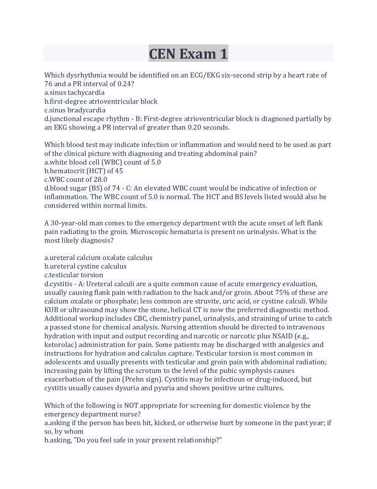 CEN Exam 1 Questions And Answers - Scholarfriends