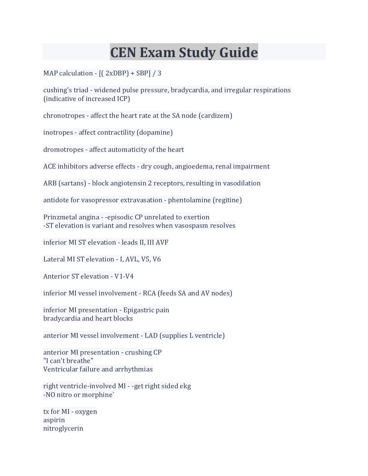 CEN Exam Study Guide 100% Correct - Scholarfriends