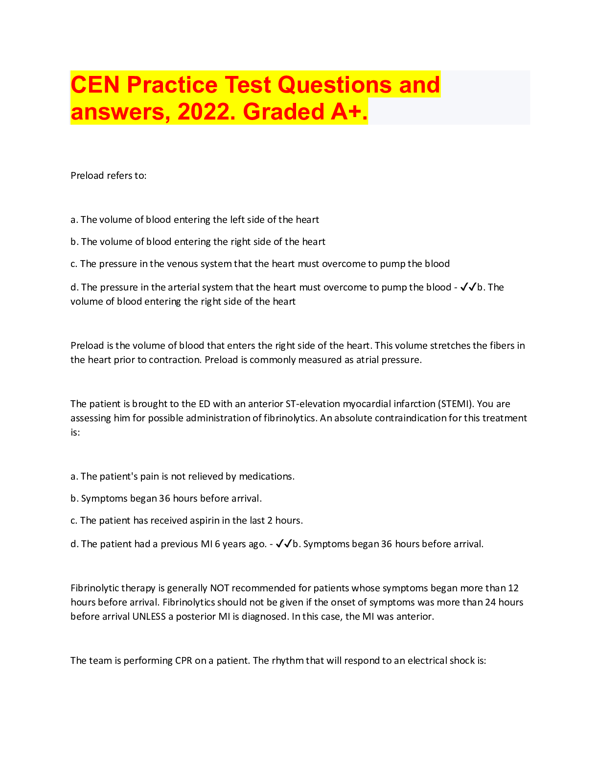 CEN bundle, Questions with accurate answers - Scholarfriends