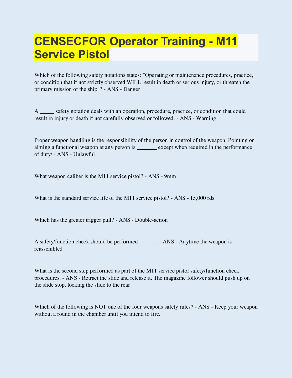 CENSECFOR Operator Training - M11 Service Pistol - Scholarfriends