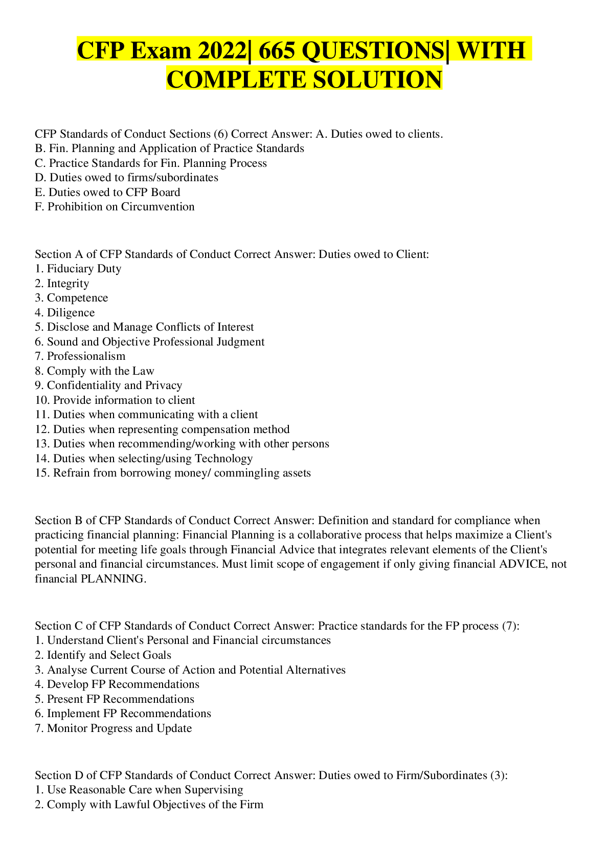 CFP Exam 2022| 665 QUESTIONS| WITH COMPLETE SOLUTION – Scholarfriends ...