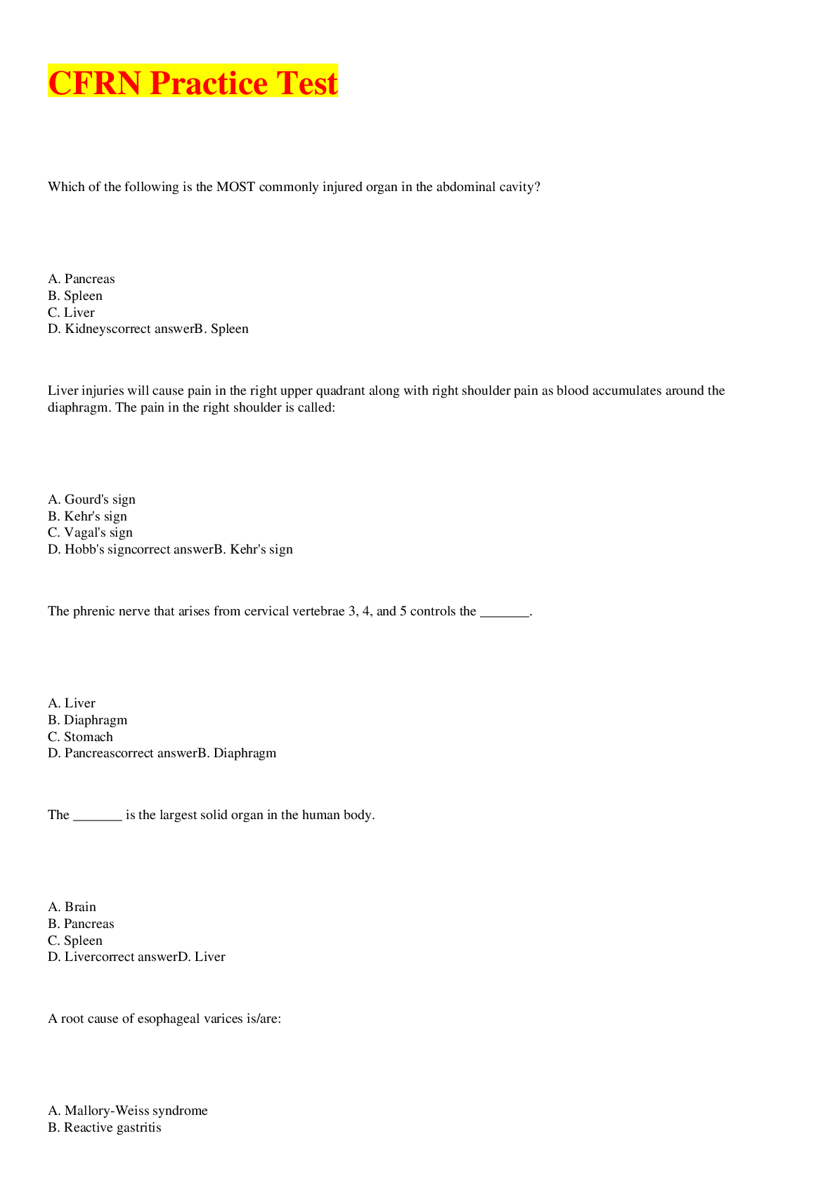 CFRN Practice Test Questions And Answers( With Complete Solution ...