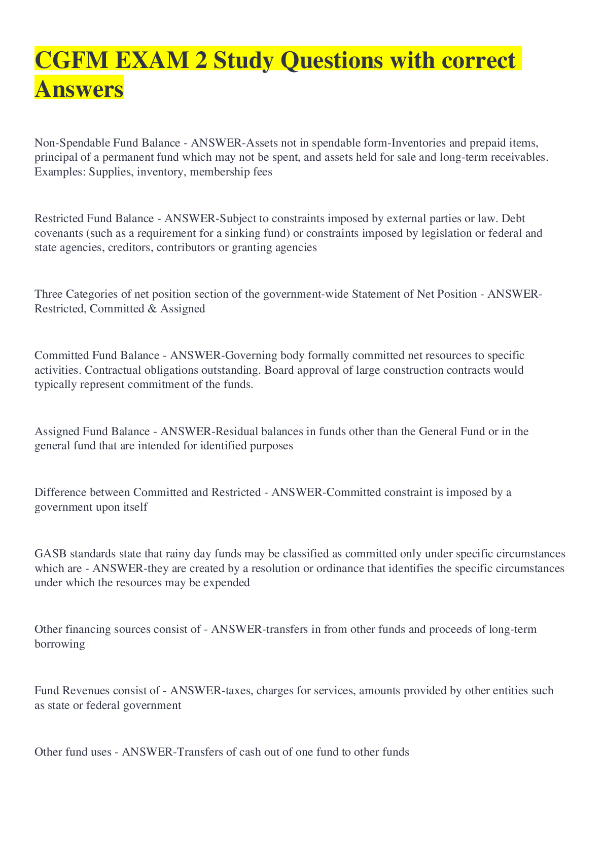 CGFM EXAM 2 Study Questions with correct Answers - Scholarfriends