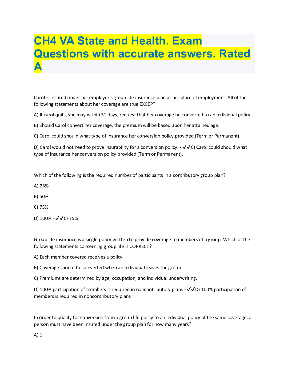 CH4 VA State and Health. Exam Questions with accurate answers. Rated A ...