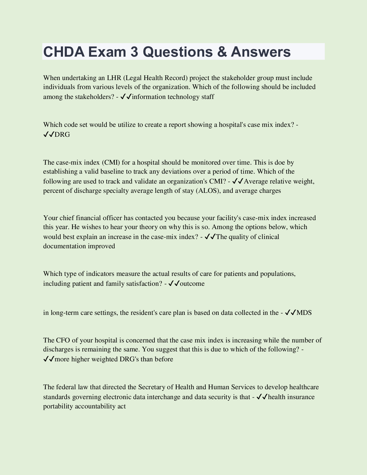 CHDA Exam 3 Questions & Answers | 150 Questions with 100% Correct ...