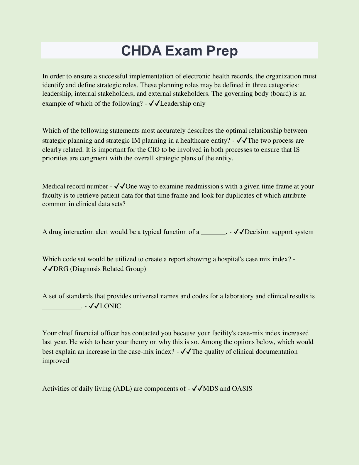 CHDA Exam Prep | 150 Questions with 100% Correct Answers | Updated ...