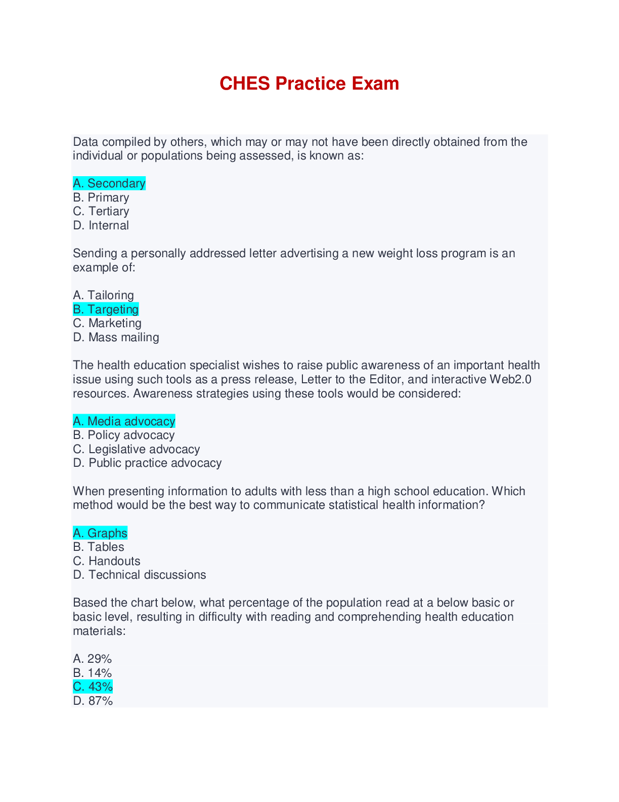 CHES PRACTICE EXAM - QUESTIONS AND ANSWERS - Scholarfriends