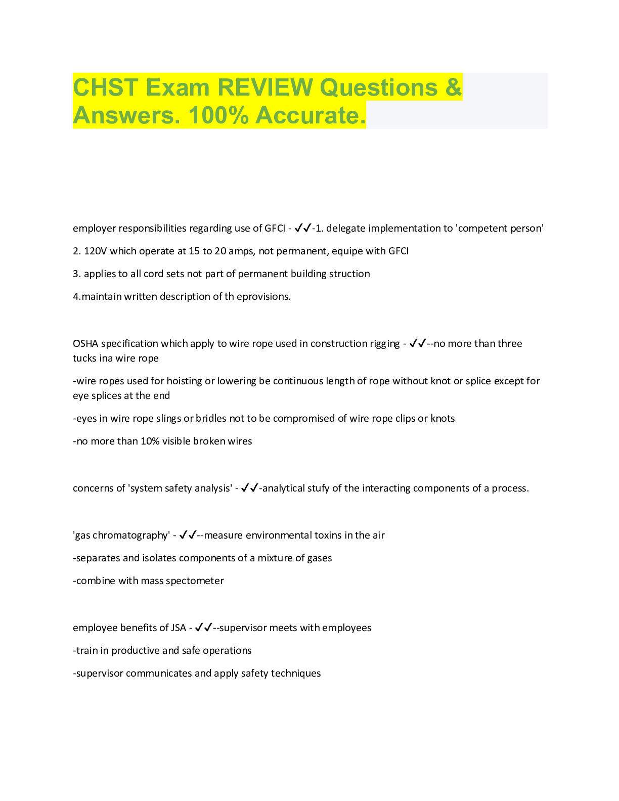 CHST Exam REVIEW Questions & Answers. 100% Accurate. - Scholarfriends