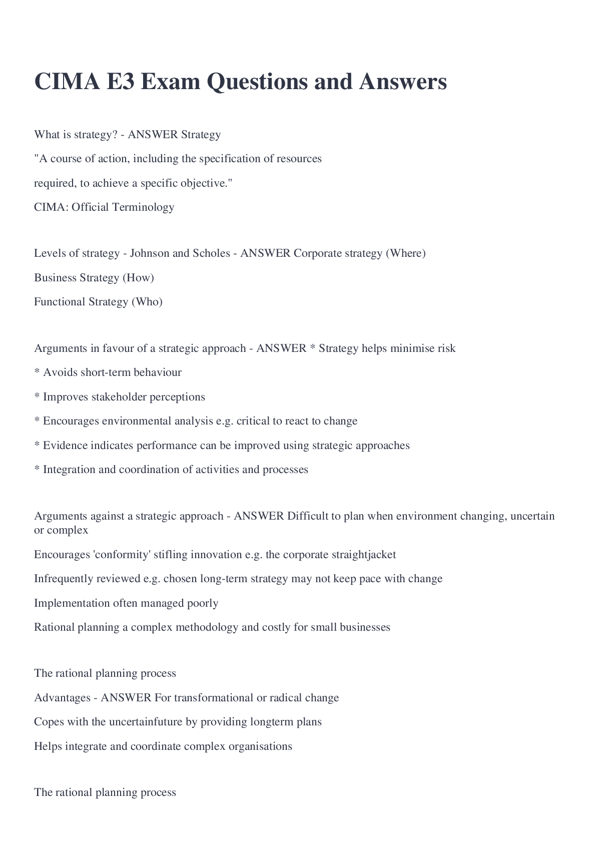 CIMA E3 Exam Questions and Answers - Scholarfriends