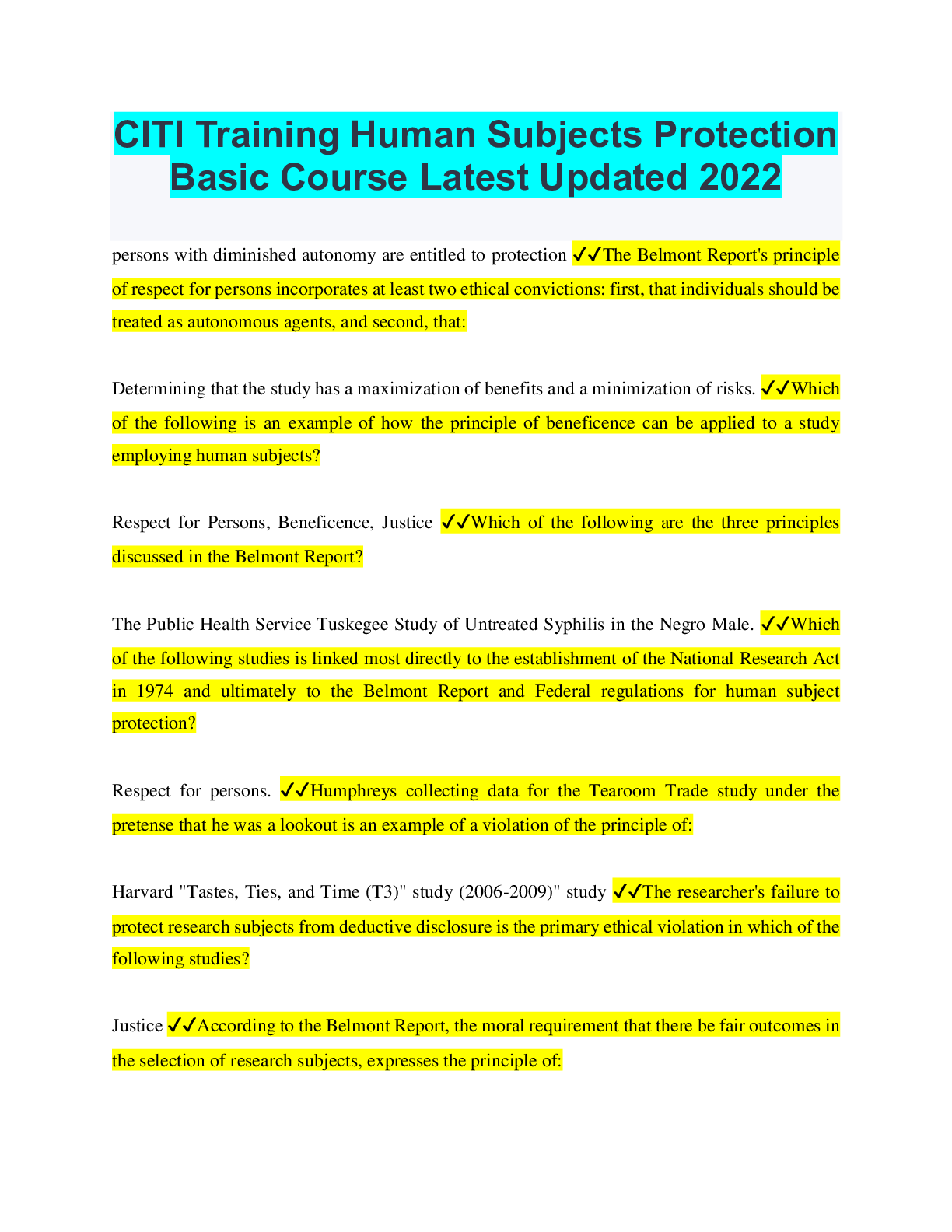 CITI Training Human Subjects Protection Basic Course Latest Updated ...