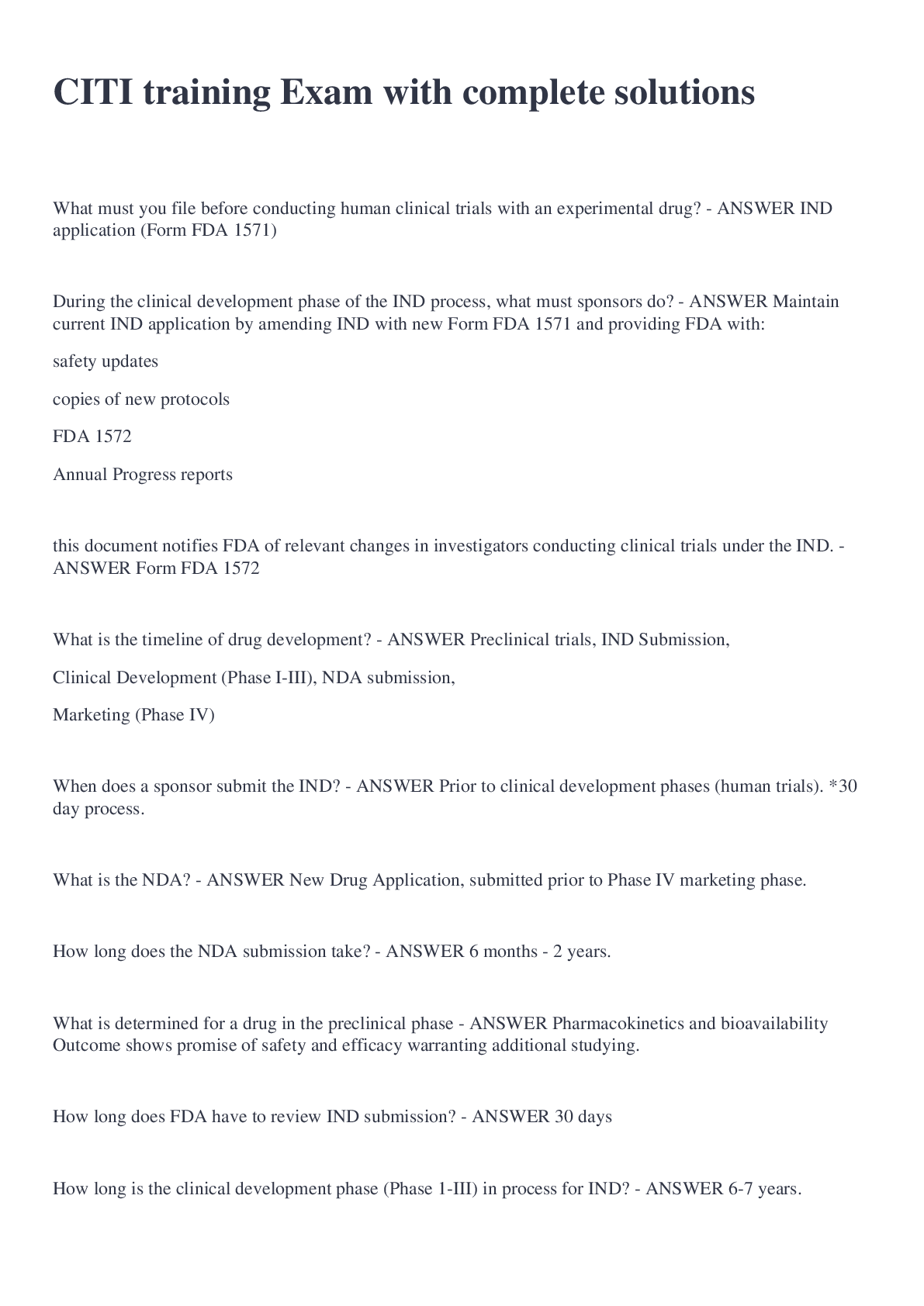 CITI training Exam with complete solutions - Scholarfriends