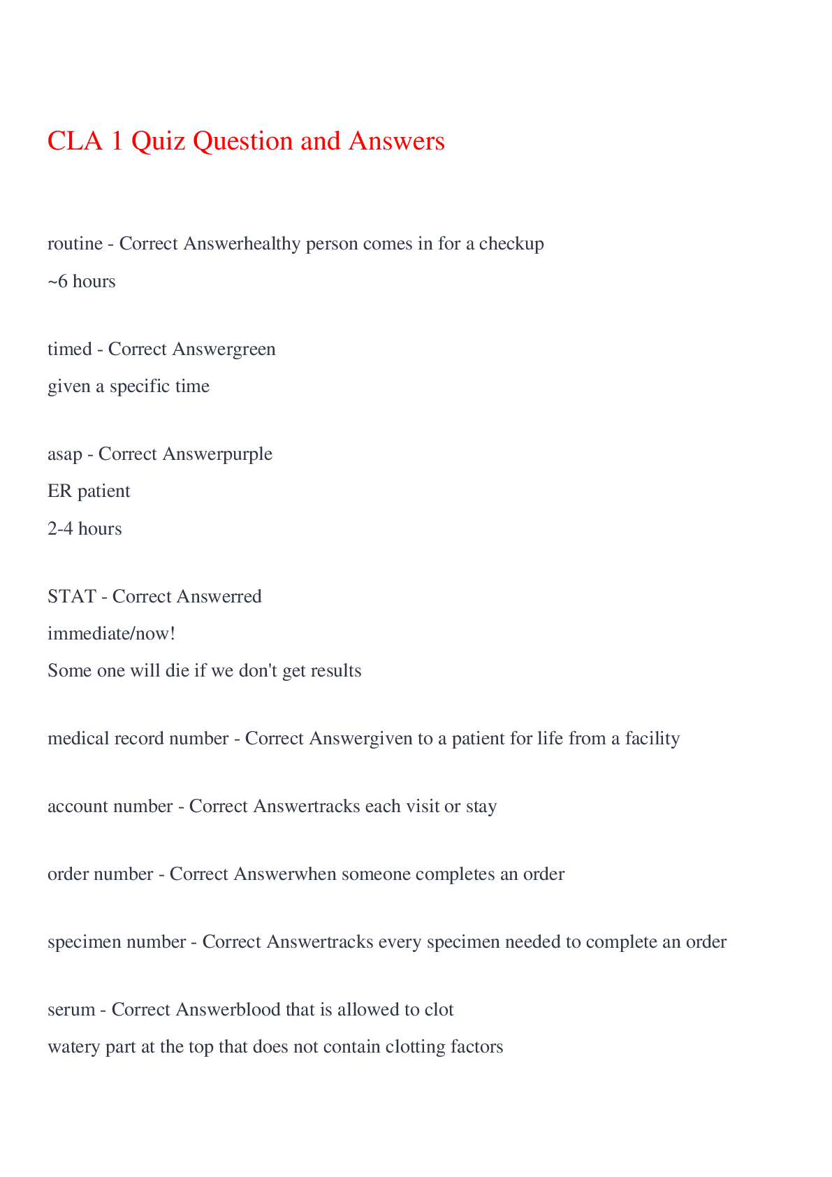 CLA 1 Quiz Question and Answers ,100% CORRECT - Scholarfriends