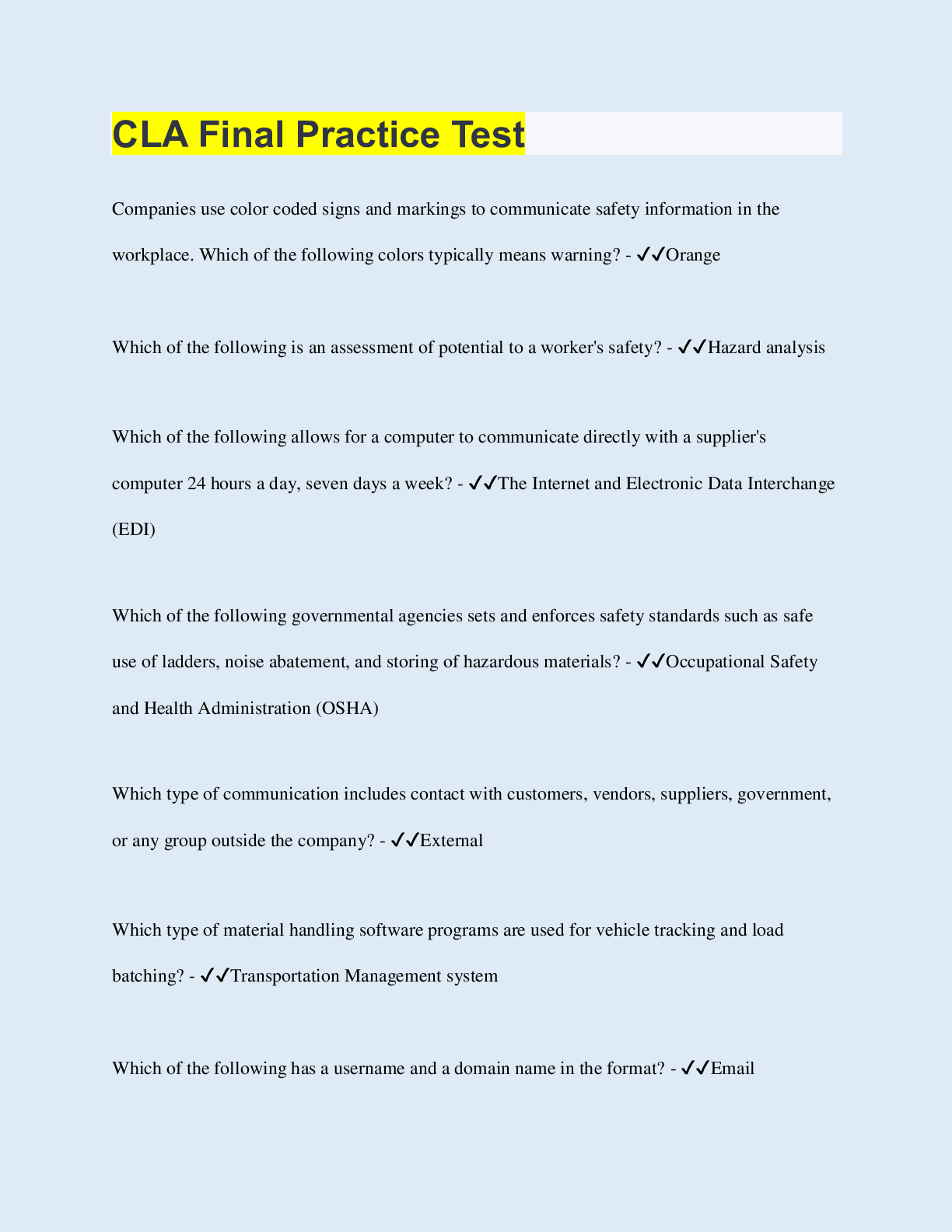 CLA Final Practice Test - Scholarfriends