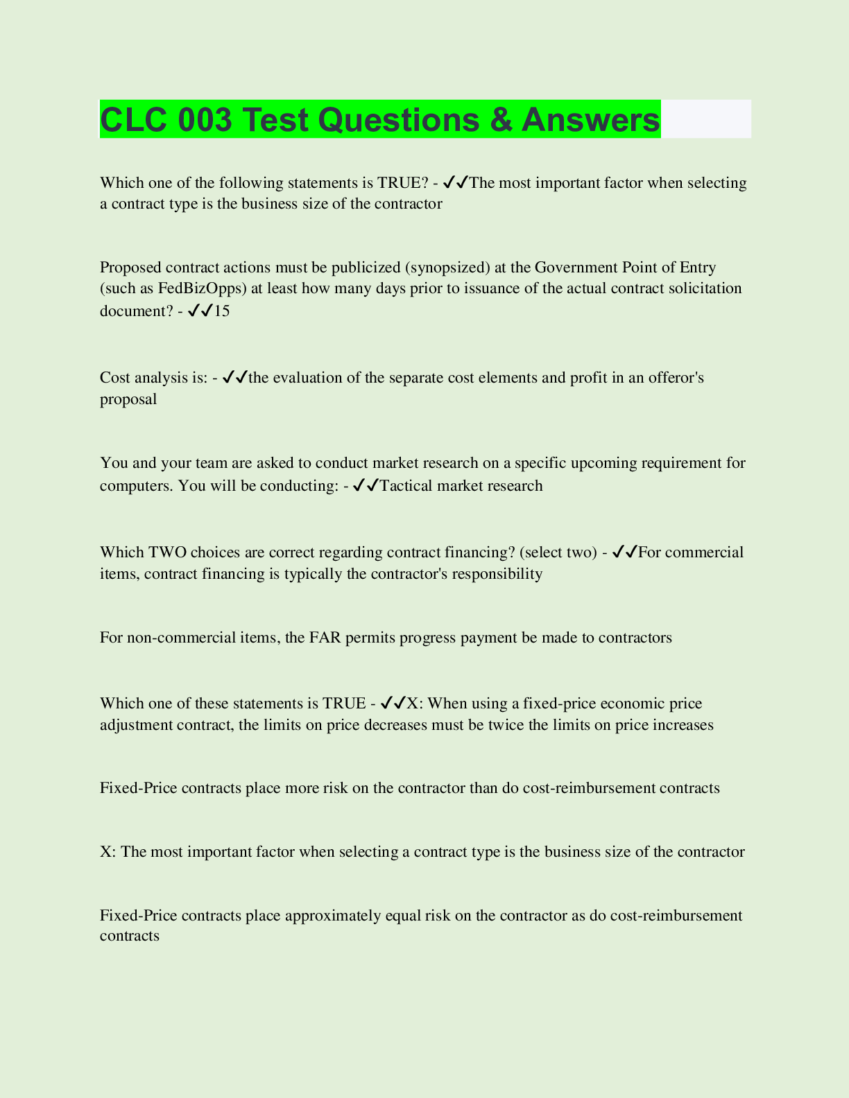 CLC 003 Test Questions & Answers | with 100% Correct Answers | Updated ...