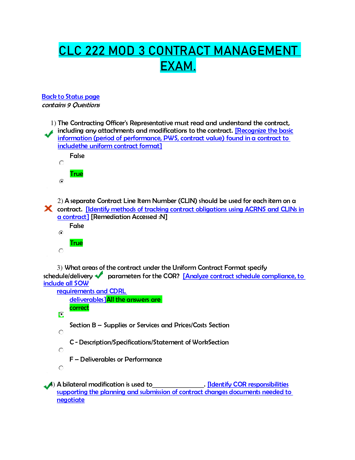 CLC 222 Mod 3 Contract Management Exam - Scholarfriends