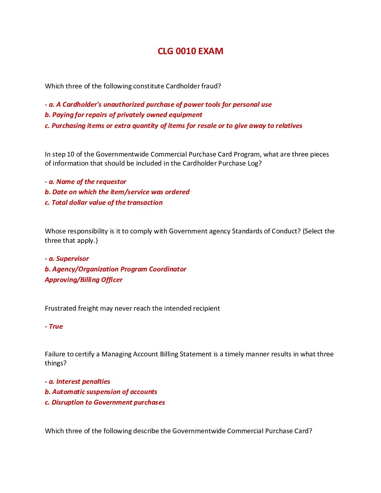 CLG 0010 EXAM - QUESTIONS AND ANSWERS - Scholarfriends