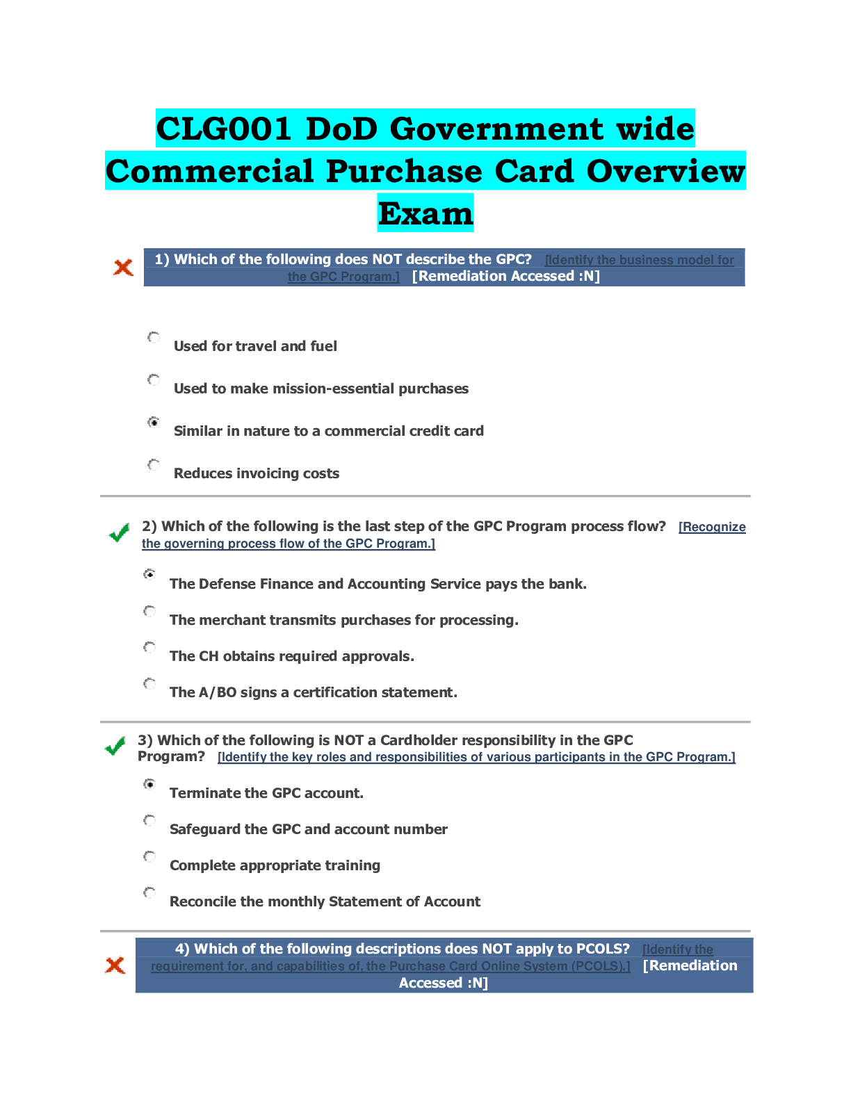 CLG001 DoD Government wide Commercial Purchase Card Overview Exam ...