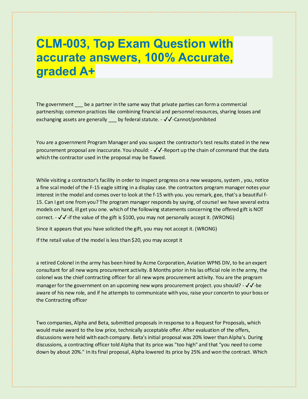 CLM-003, Top Exam Question with accurate answers, 100% Accurate, graded ...