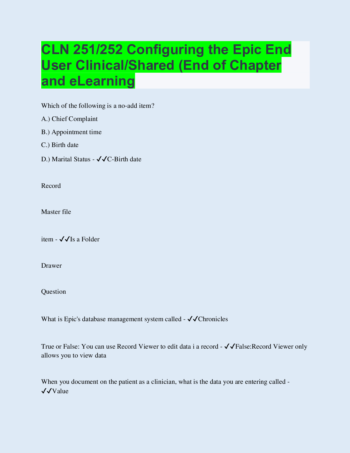 CLN 251/252 Configuring the Epic End User Clinical/Shared (End of ...