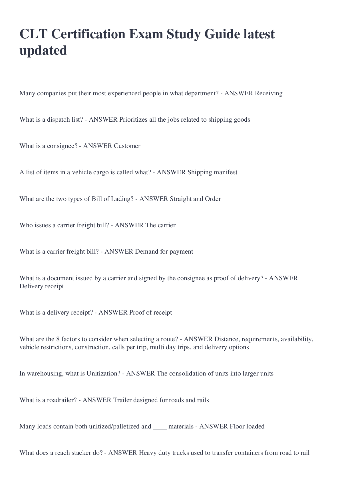 CLT Certification Exam Study Guide latest updated - Scholarfriends