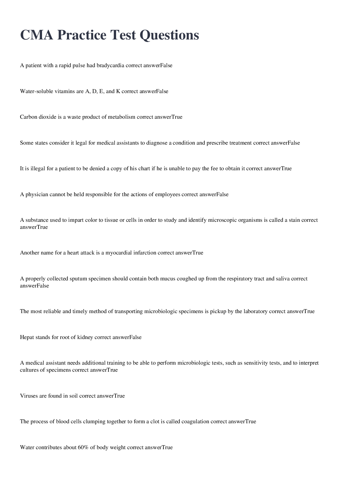 CMA Practice Test Questions And Answers 2022/2023 - Scholarfriends